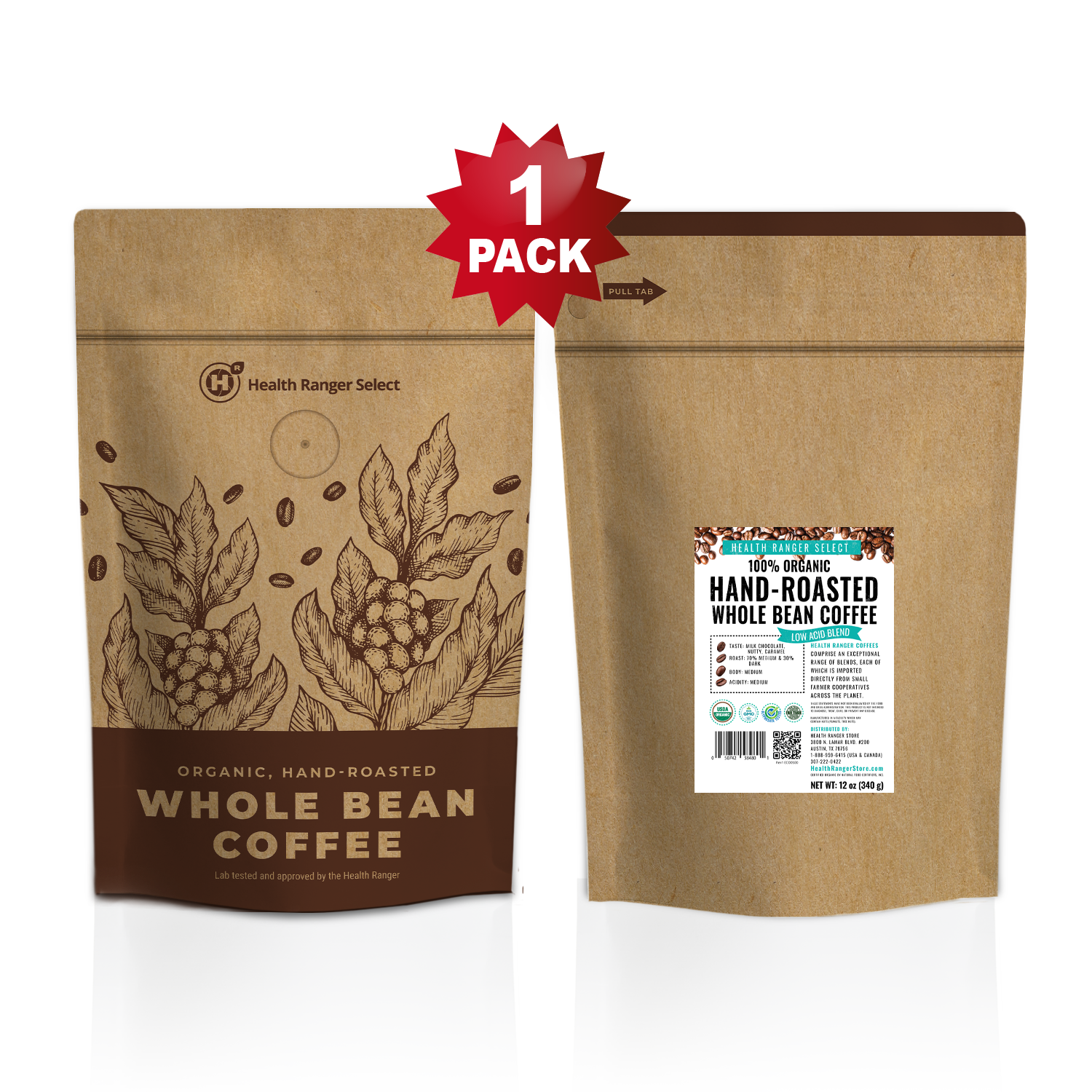 100% Organic Hand-Roasted Whole Bean Coffee (Low Acid Blend) 12oz, 340 ...
