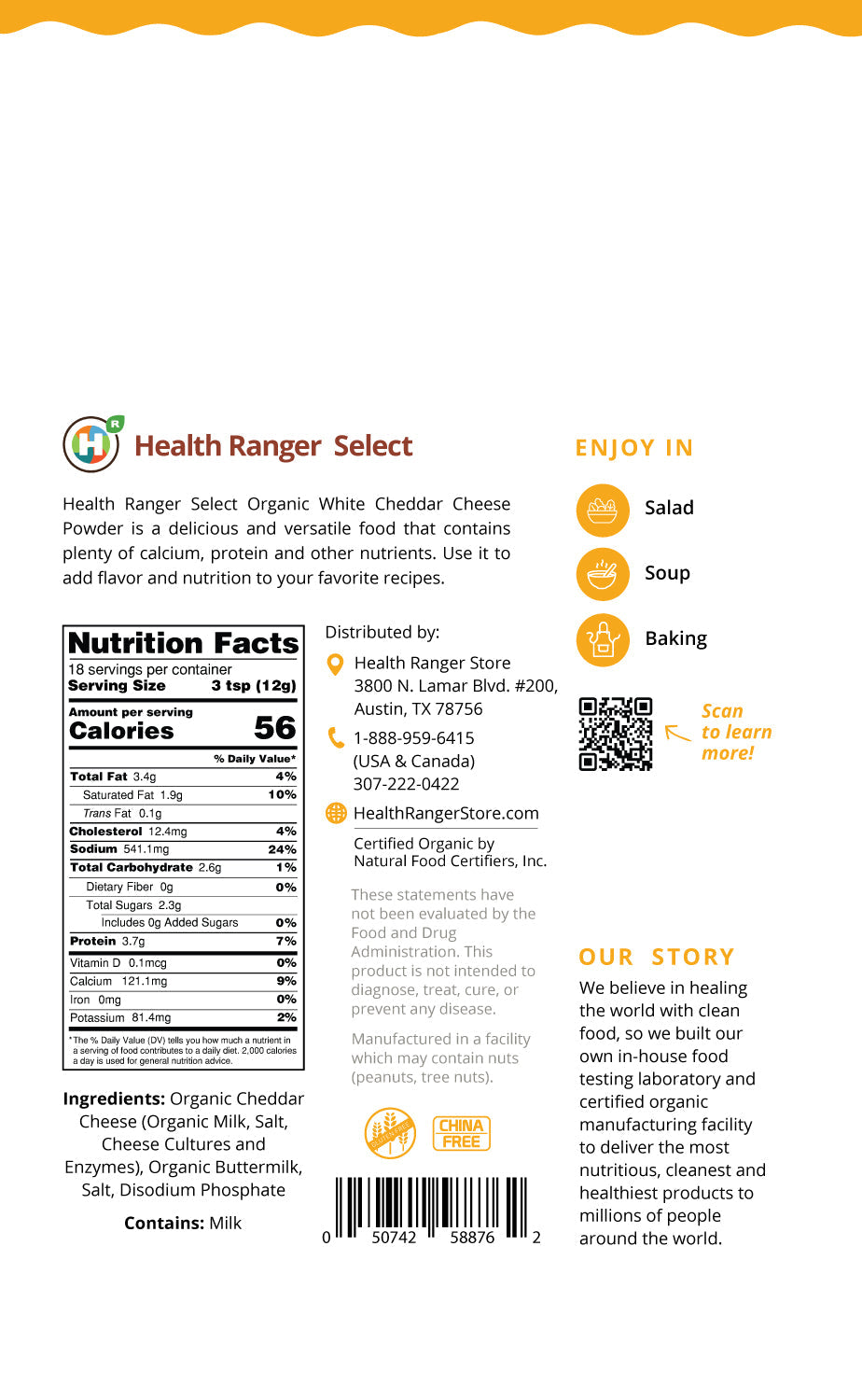 Organic White Cheddar Cheese Powder 8 oz (227g) | The Plant Attraction