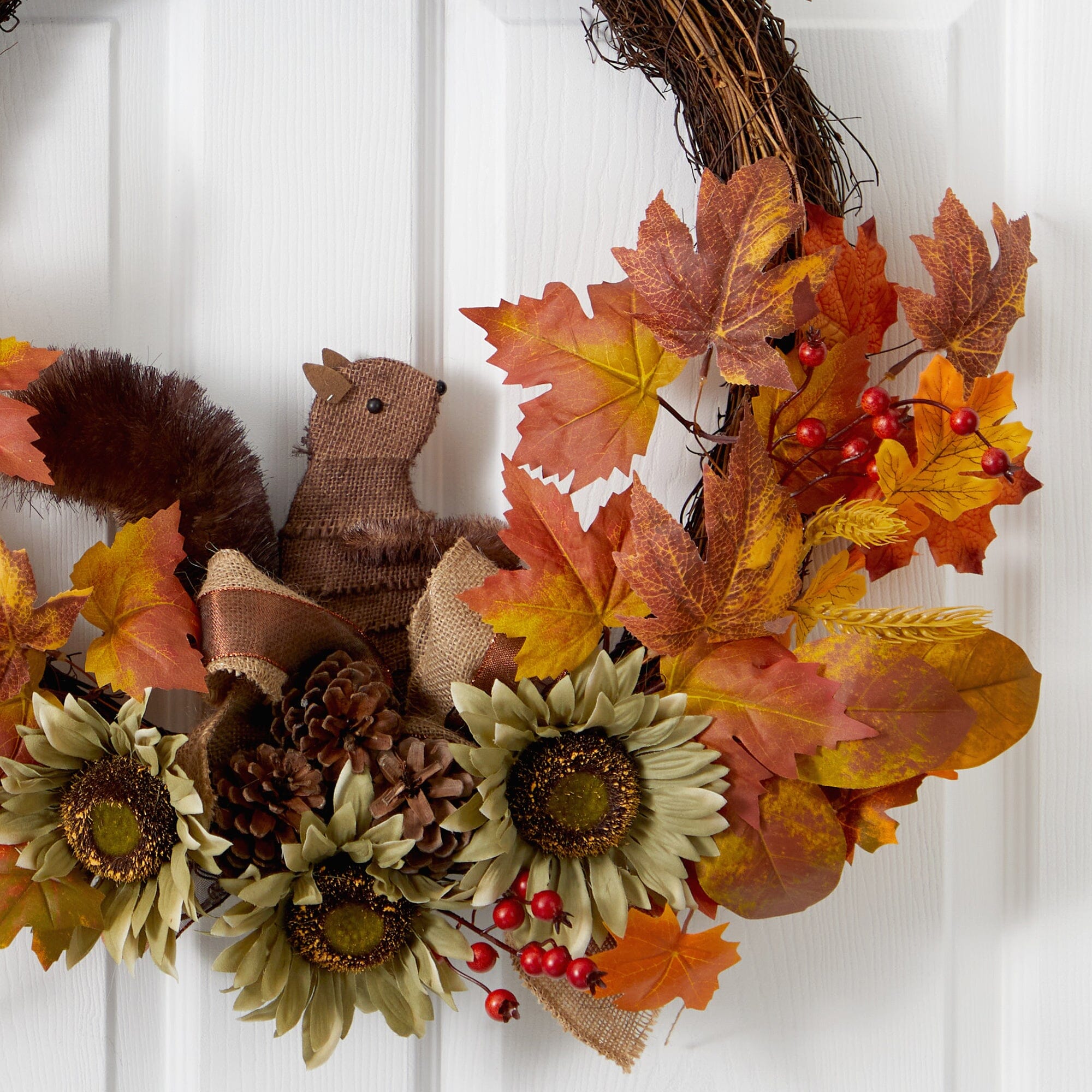 26” Fall Harvest Artificial Autumn Wreath with Twig Base and Squirrel ...