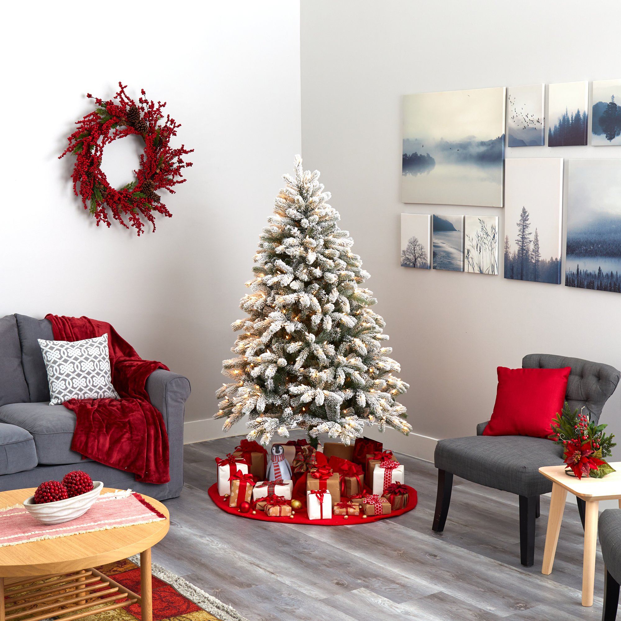 6’ Flocked South Carolina Spruce Artificial Christmas Tree with 450 Cl ...
